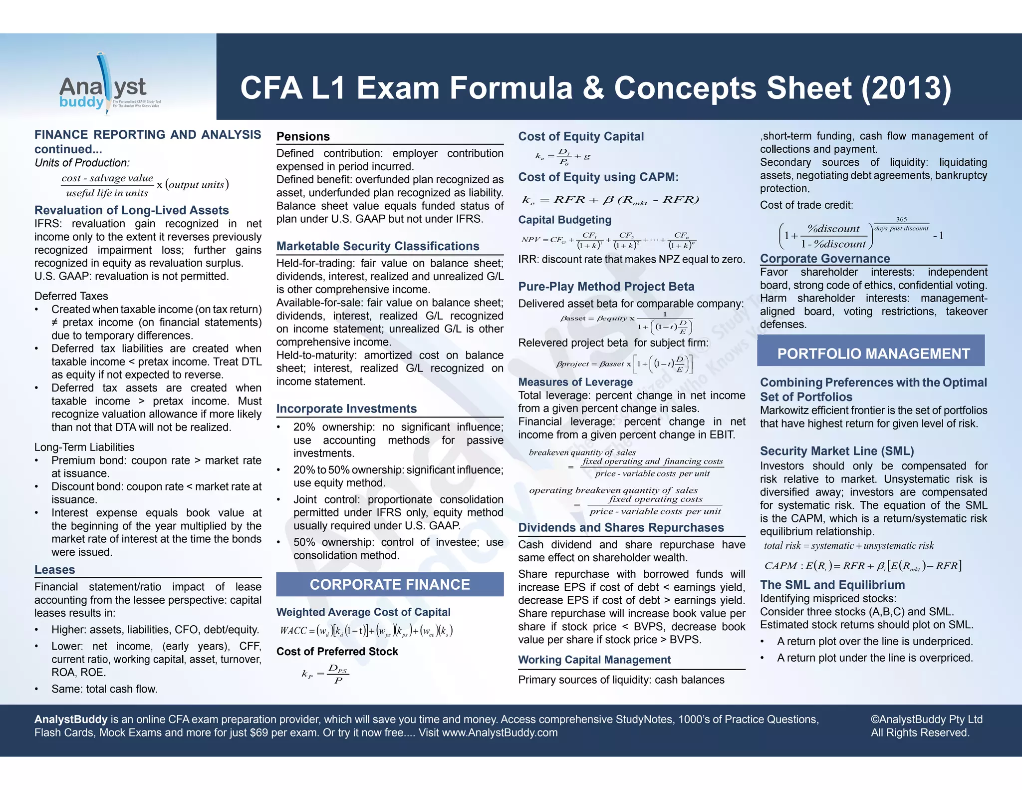 Cfa l1 exam formula & concepts sheet 2013 | PDF