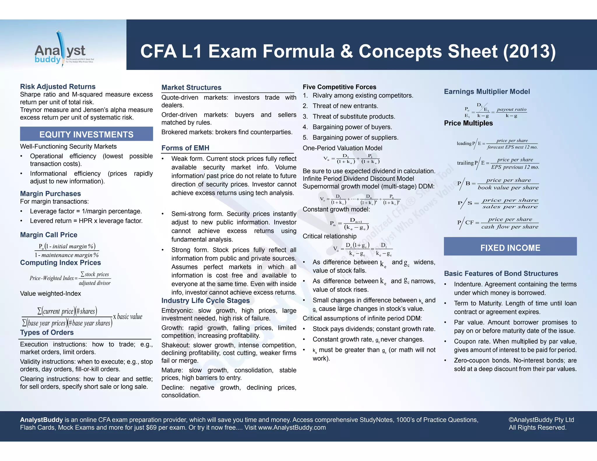 Cfa l1 exam formula & concepts sheet 2013 | PDF