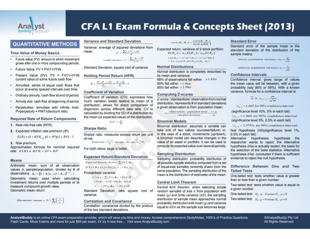 Cfa l1 exam formula & concepts sheet 2013 | PDF | Stocks and Bonds | Personal Investing