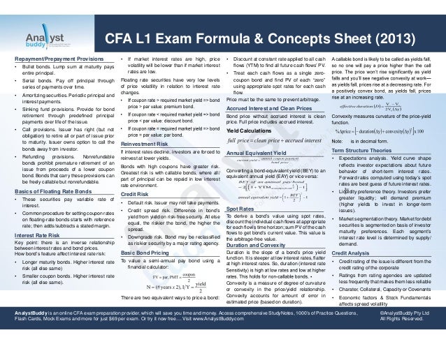 Cfa l1 exam formula & concepts sheet 2013