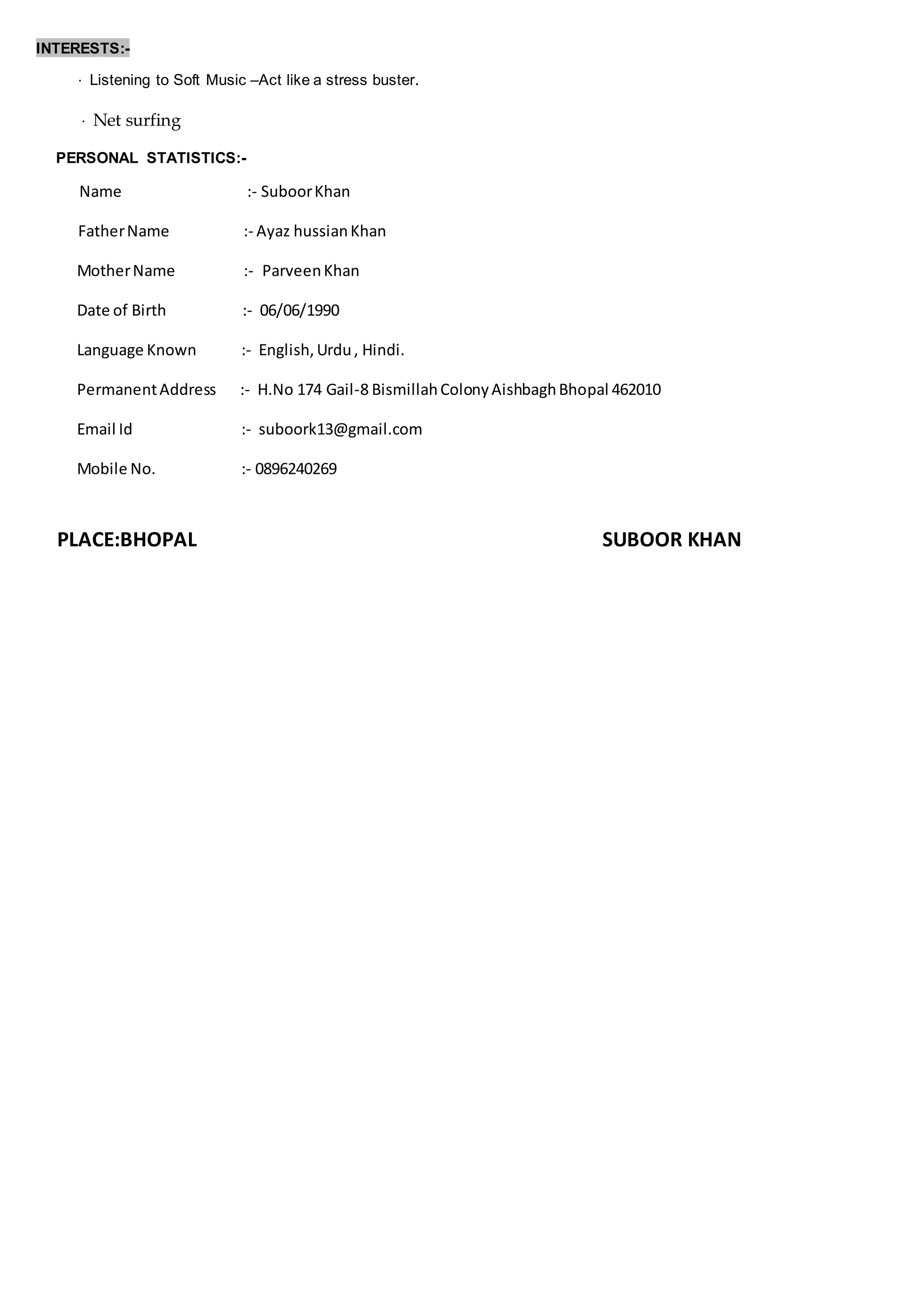 Suboor khan new cv @@ | DOCX