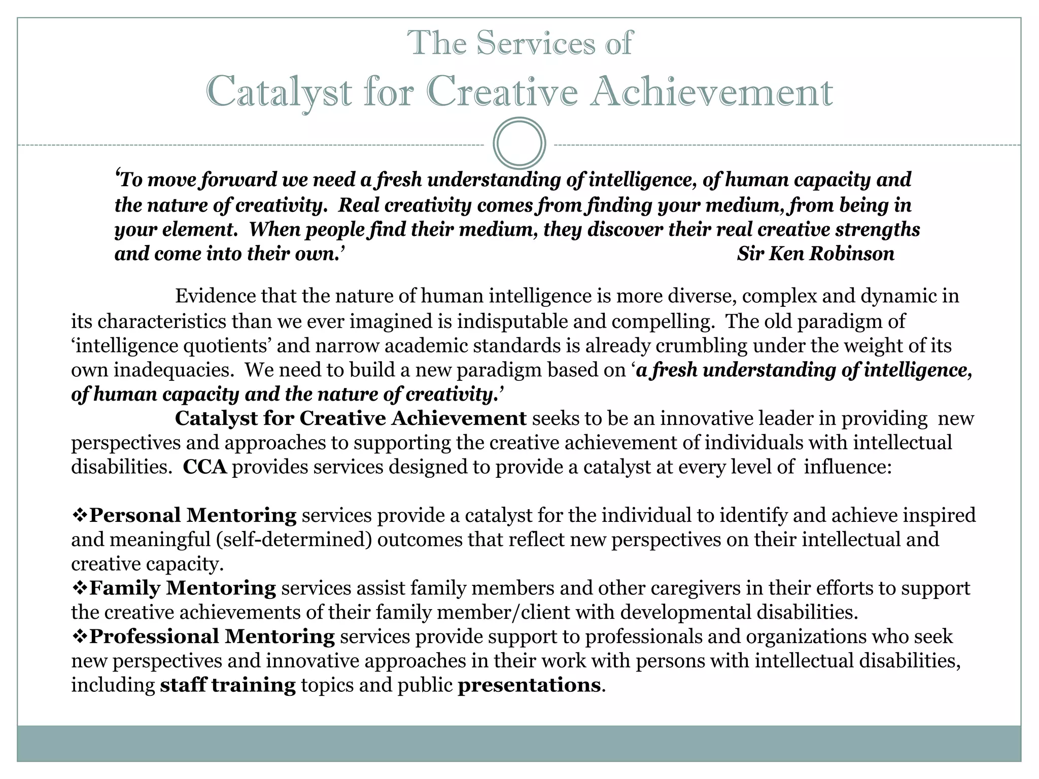 Catalyst for Creative Achievements | PDF