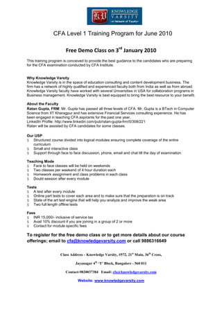 Cfa Brochure Bangalore | PDF | Education industry | Industries