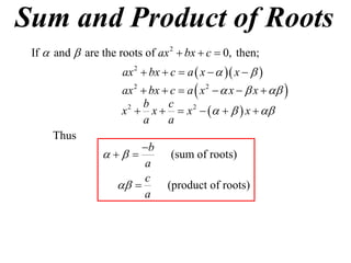 11X1 T11 07 sum & product of roots | PDF