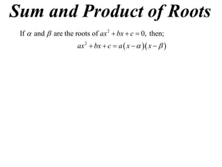 Sum And Product Of Roots
