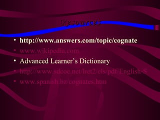 Cognates, Linguistics | PPT
