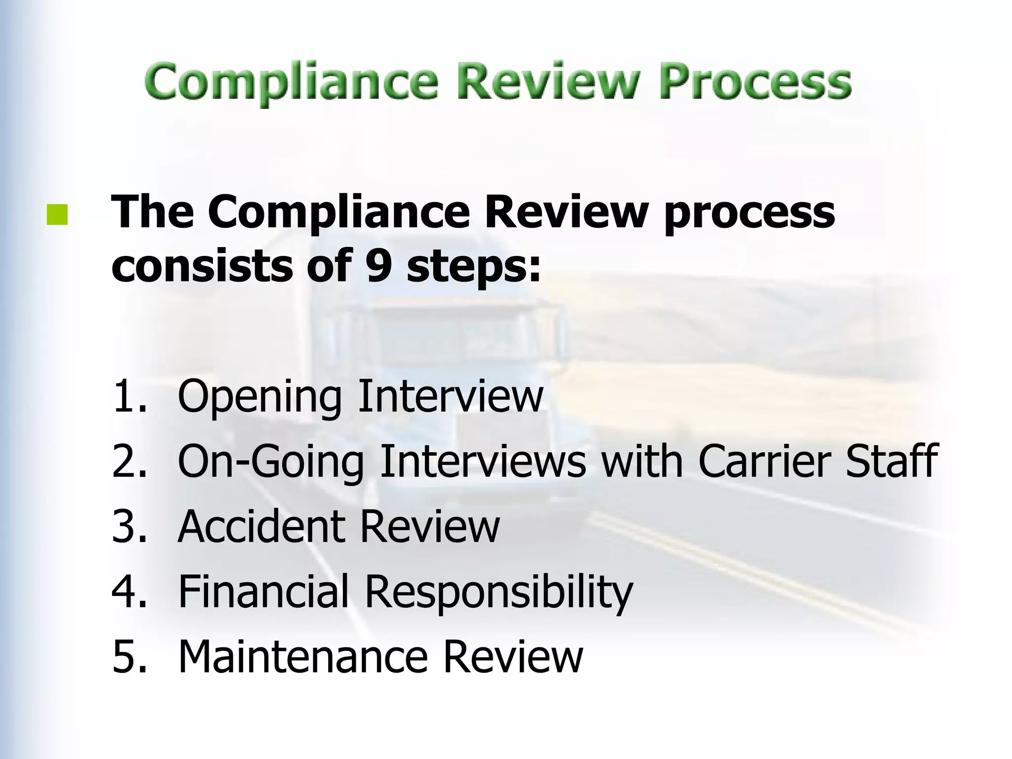 Federal DOT Compliance Review PPT | PPT
