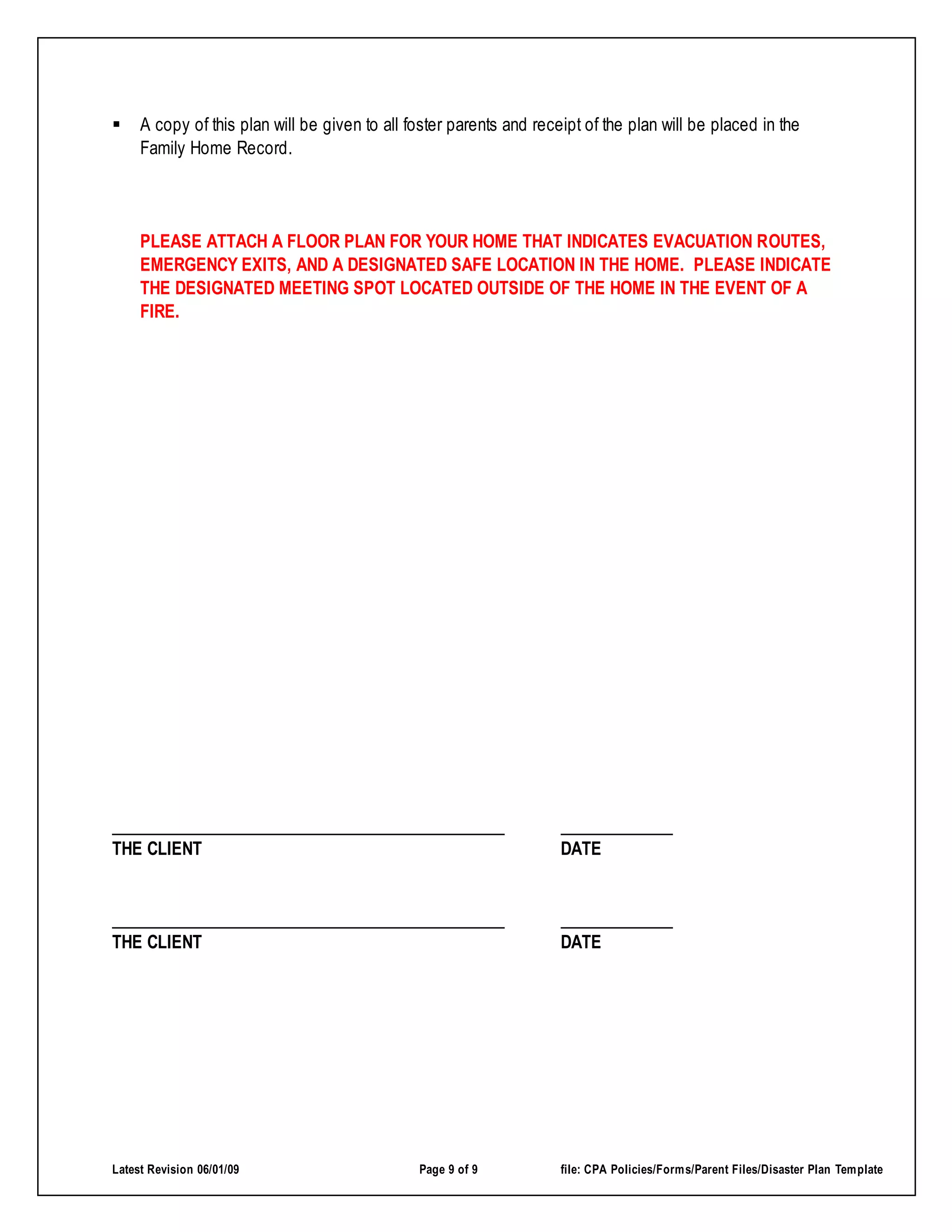 Disaster Emergency Plan Template For Families | DOCX