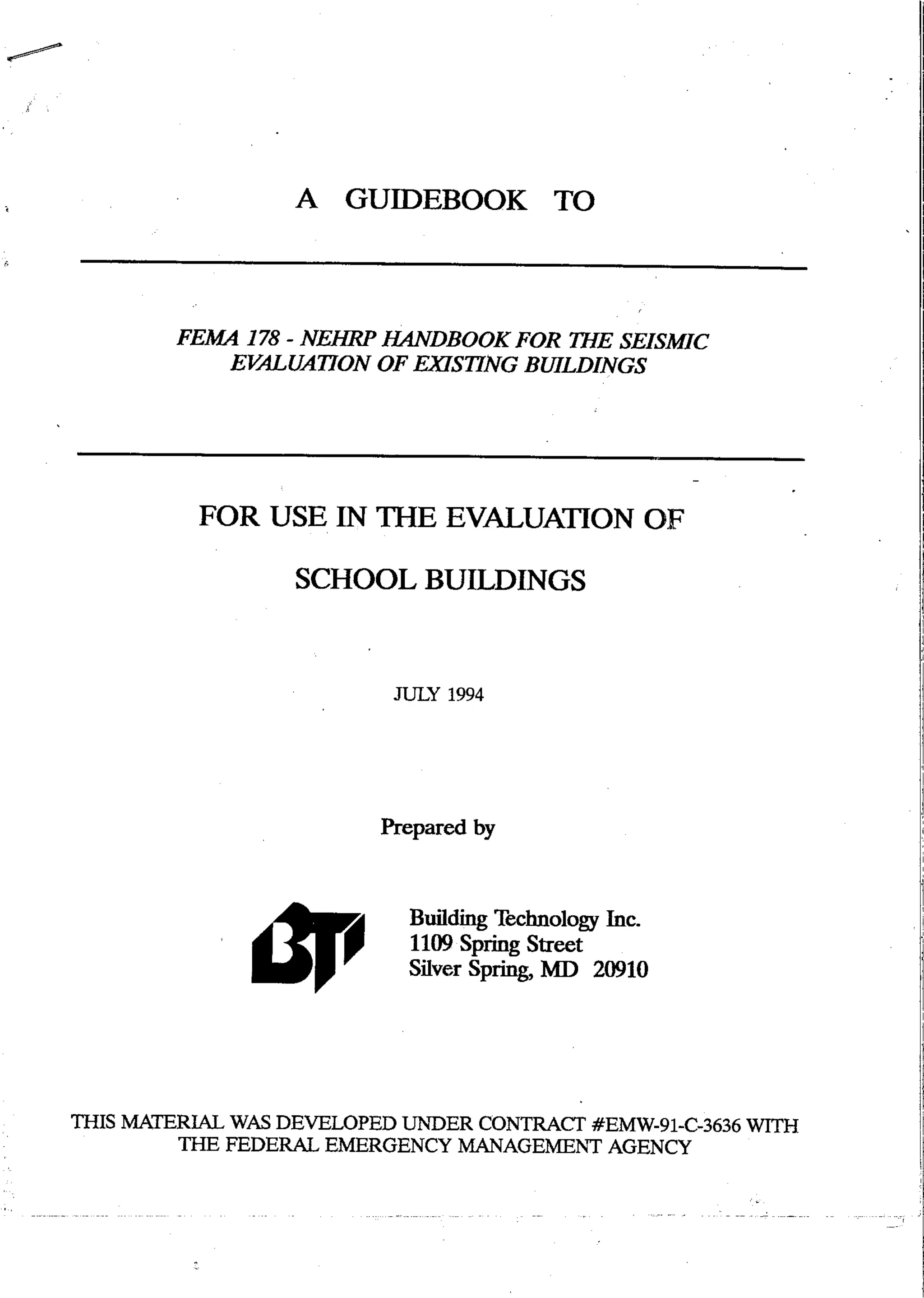 C:\Fakepath\Fema178 Nehrp Seismic Evaluation School Buildings | PDF