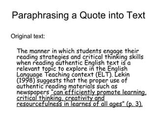 C:\fakepath\in textciting quotes_paraphrase | PPT | Homework and Study ...