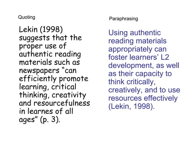 C:\fakepath\in textciting quotes_paraphrase | PPT | Homework and Study ...