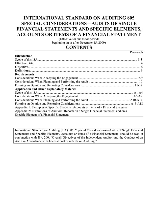 C:\Fakepath\Isa 805 Special Considerations—Audits Of Single Financial ...