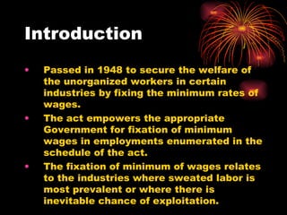 minimum wages act 1948 | PPT