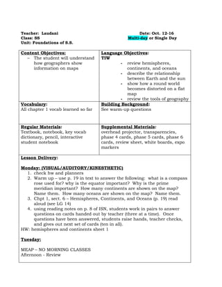 10/12-10/16 Lesson Plans | PDF