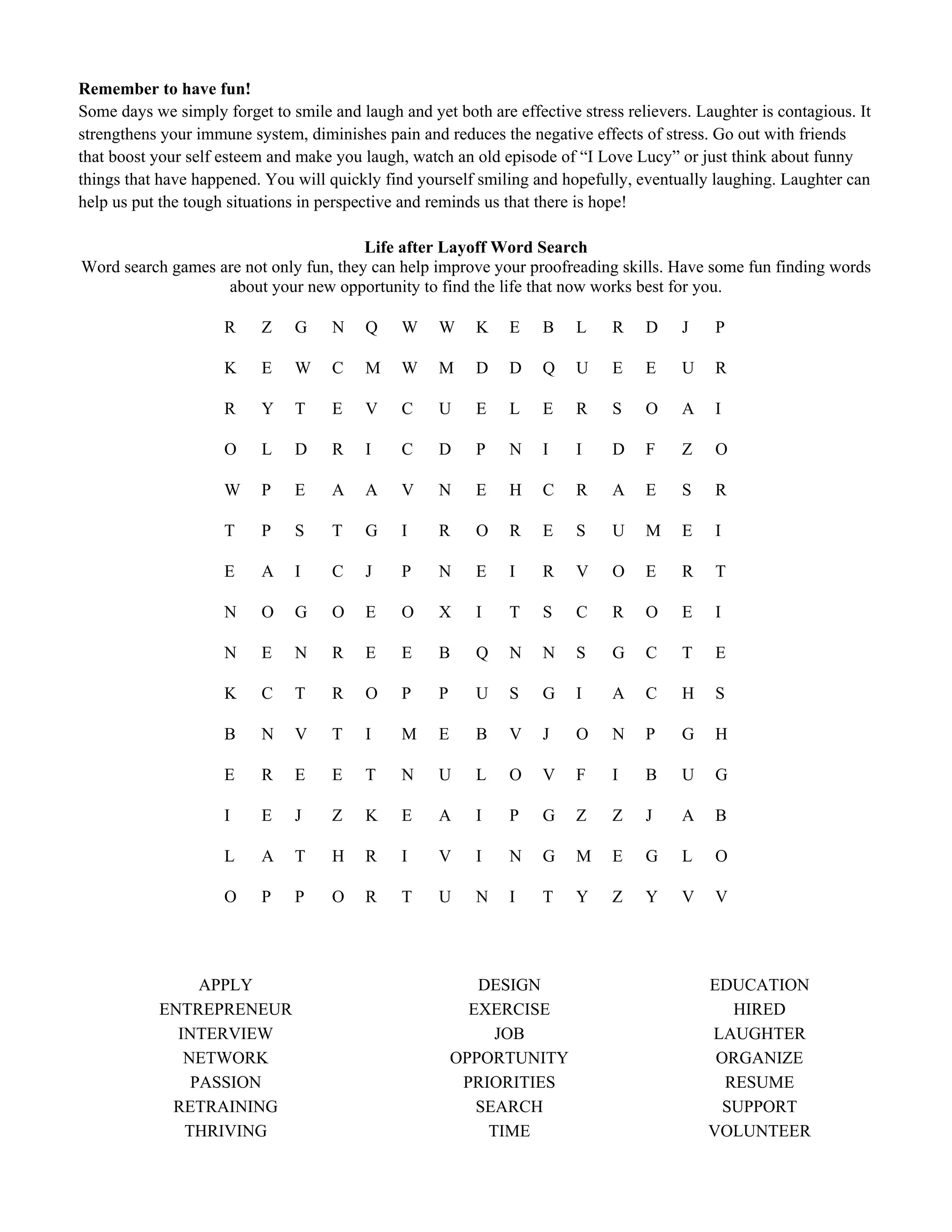 Life After Layoff Handout | PDF