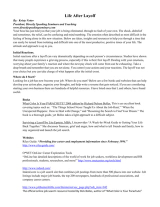 Life After Layoff Handout | PDF | Career Advice | Careers