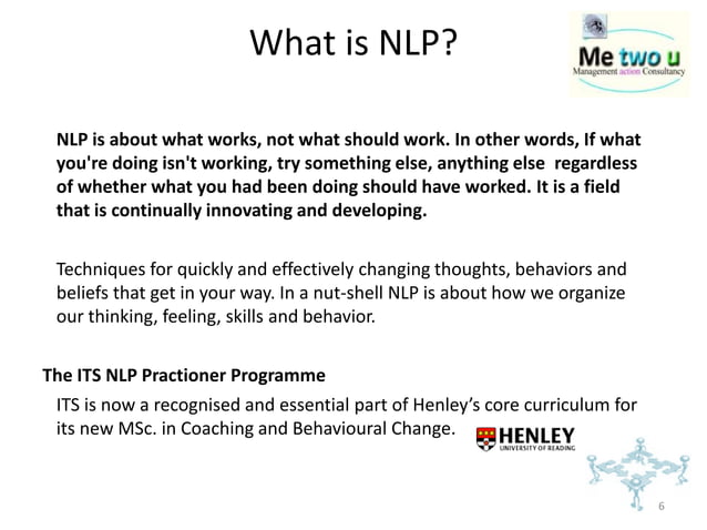 NLP - Make the right connections and learn what works | PPT