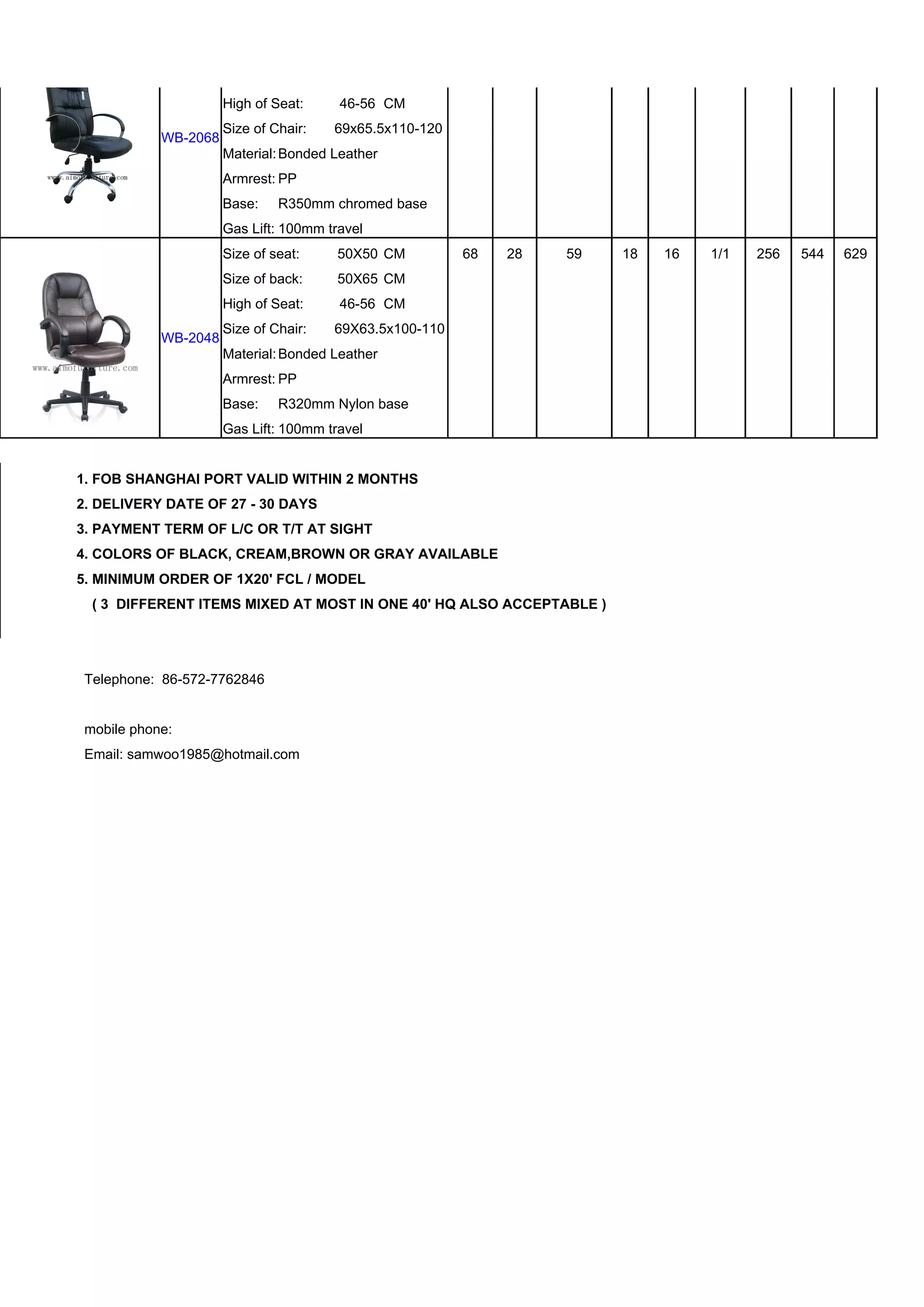 \Office Chairs Quotation From Aimo Furniture | XLS