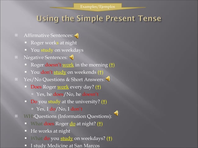 Fifth Class - The Simple Present Tense | PPT