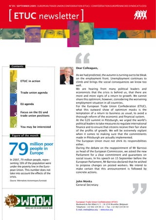 ETUC - Newsletter September 2009 | PDF | Civic affairs | Politics