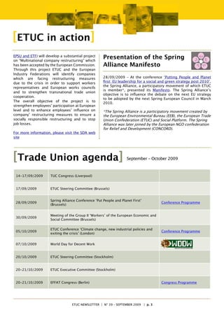 ETUC - Newsletter September 2009 | PDF | Civic affairs | Politics