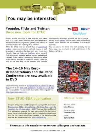 ETUC - Newsletter September 2009 | PDF | Civic affairs | Politics