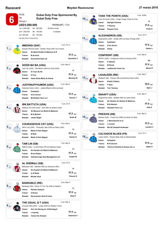C:\Fakepath\Race Card Meydan Racecourse Saturday, Dubai World Cup 27 ...