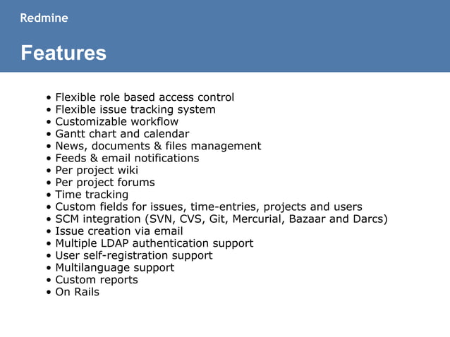 RubyBarCamp Kiev 2009: Redmine | PPT