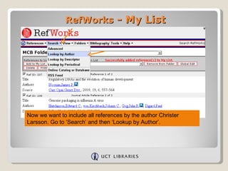 RefWorks My List | PPT | Computing | Technology & Computing