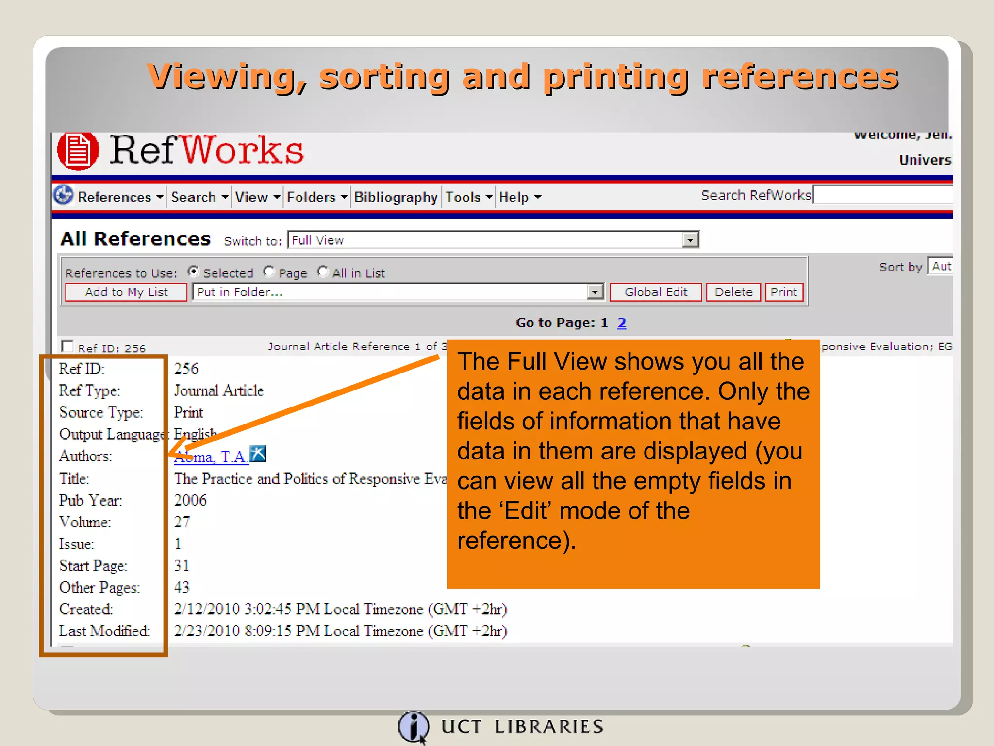 RefWorks Viewing Sorting Printing | PPT