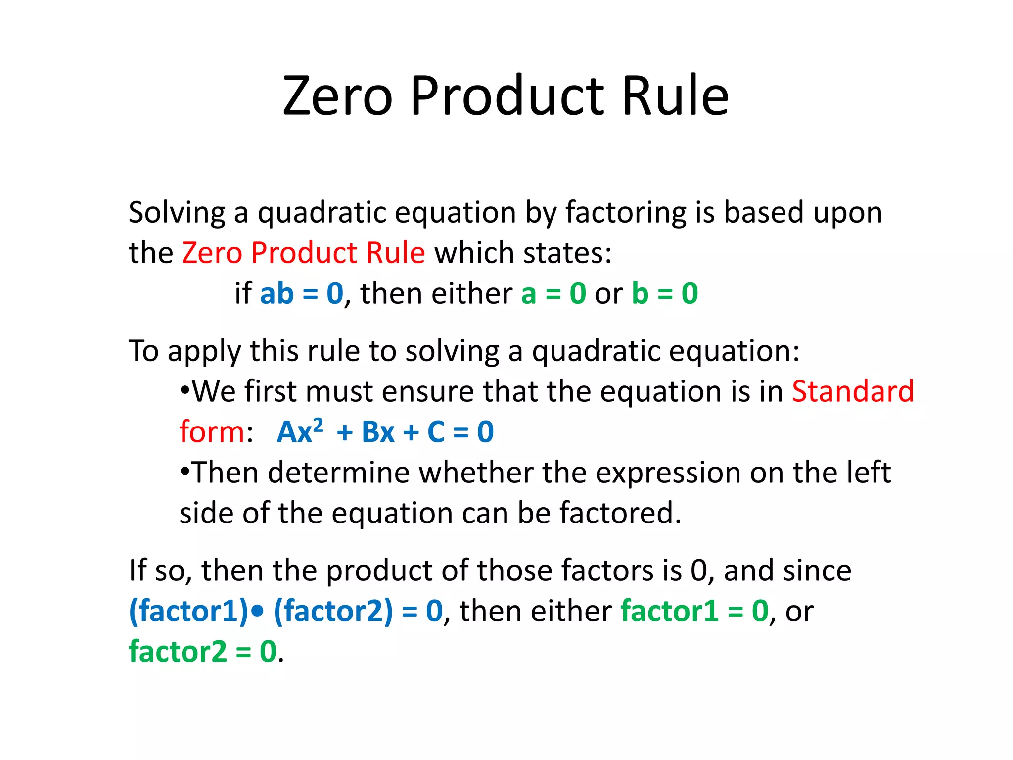 Solving Quadratic Equations by Factoring | PPTX