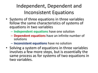 Systems of 3 Equations in 3 Variables | PPTX