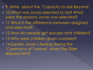 The Giver Questions And Answers For Chapters 5,6,7,8 | PPT