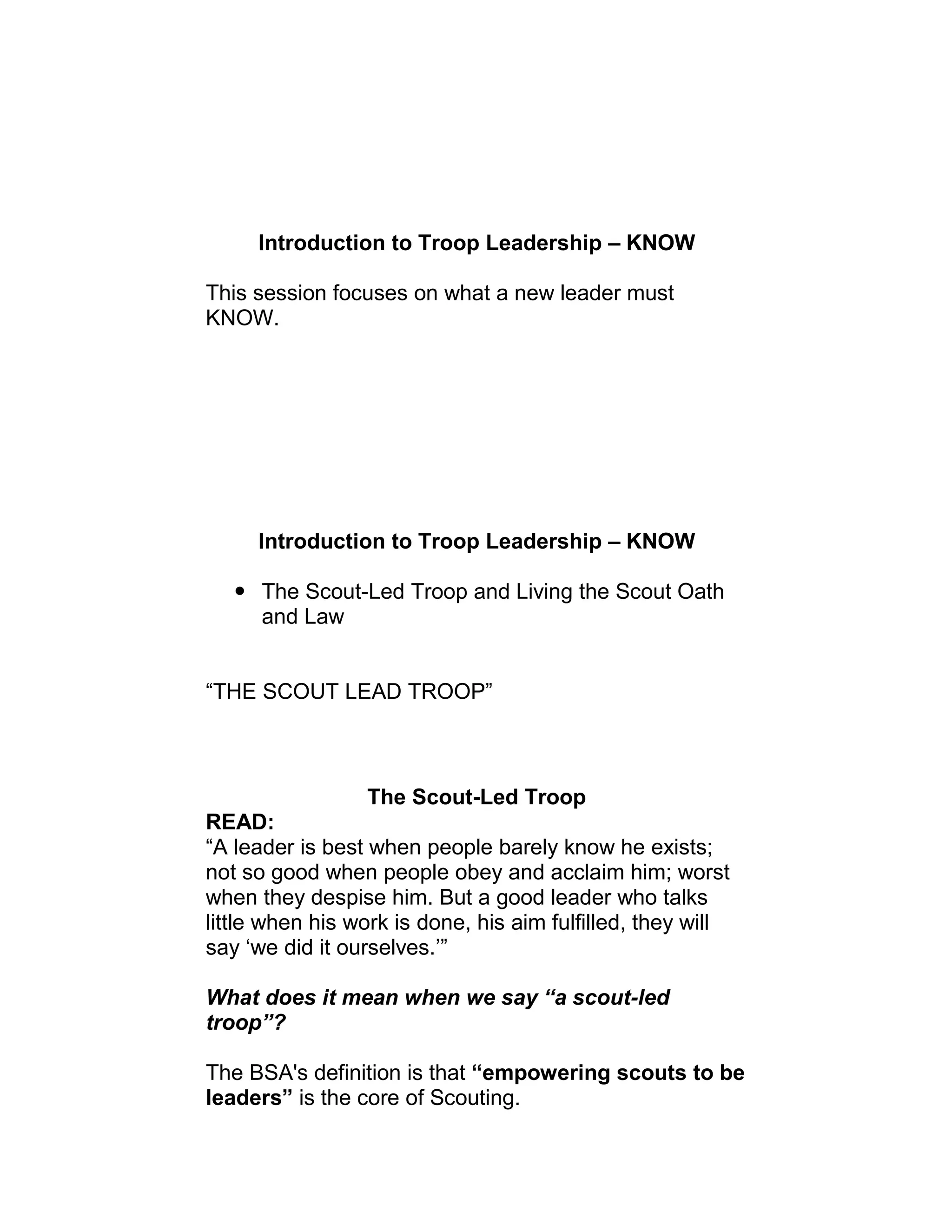 Troop Leader Training Cue Cards | DOCX