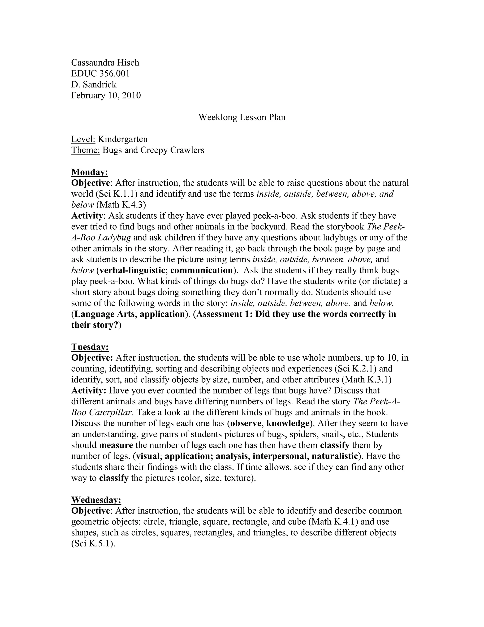 Creepy Crawlers Lesson Plan | DOCX