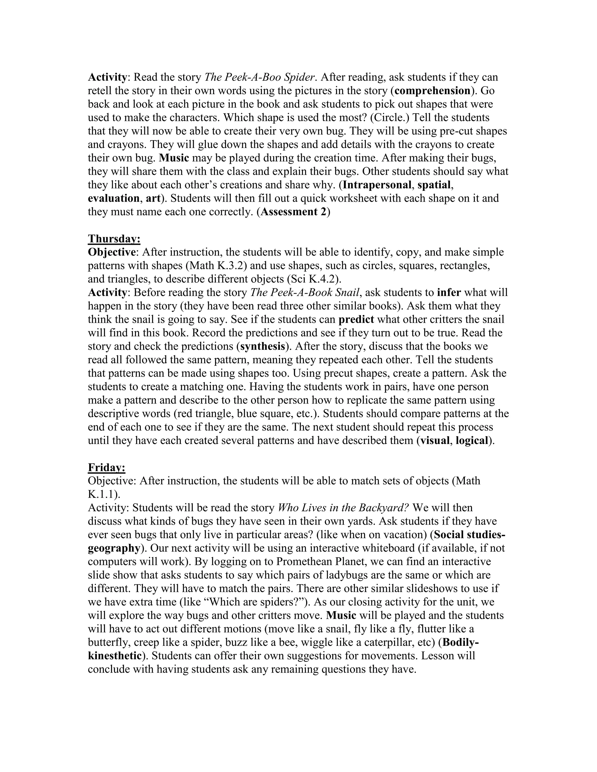 Creepy Crawlers Lesson Plan | DOCX