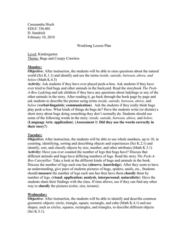 Creepy Crawlers Lesson Plan | DOCX