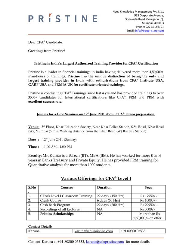 Cfa level i june batch letter | PDF