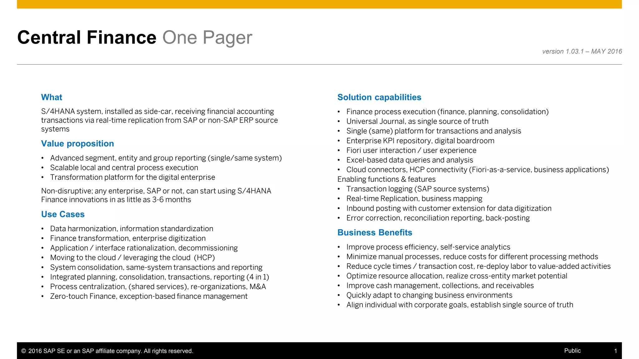 SAP Central Finance One pager | PDF