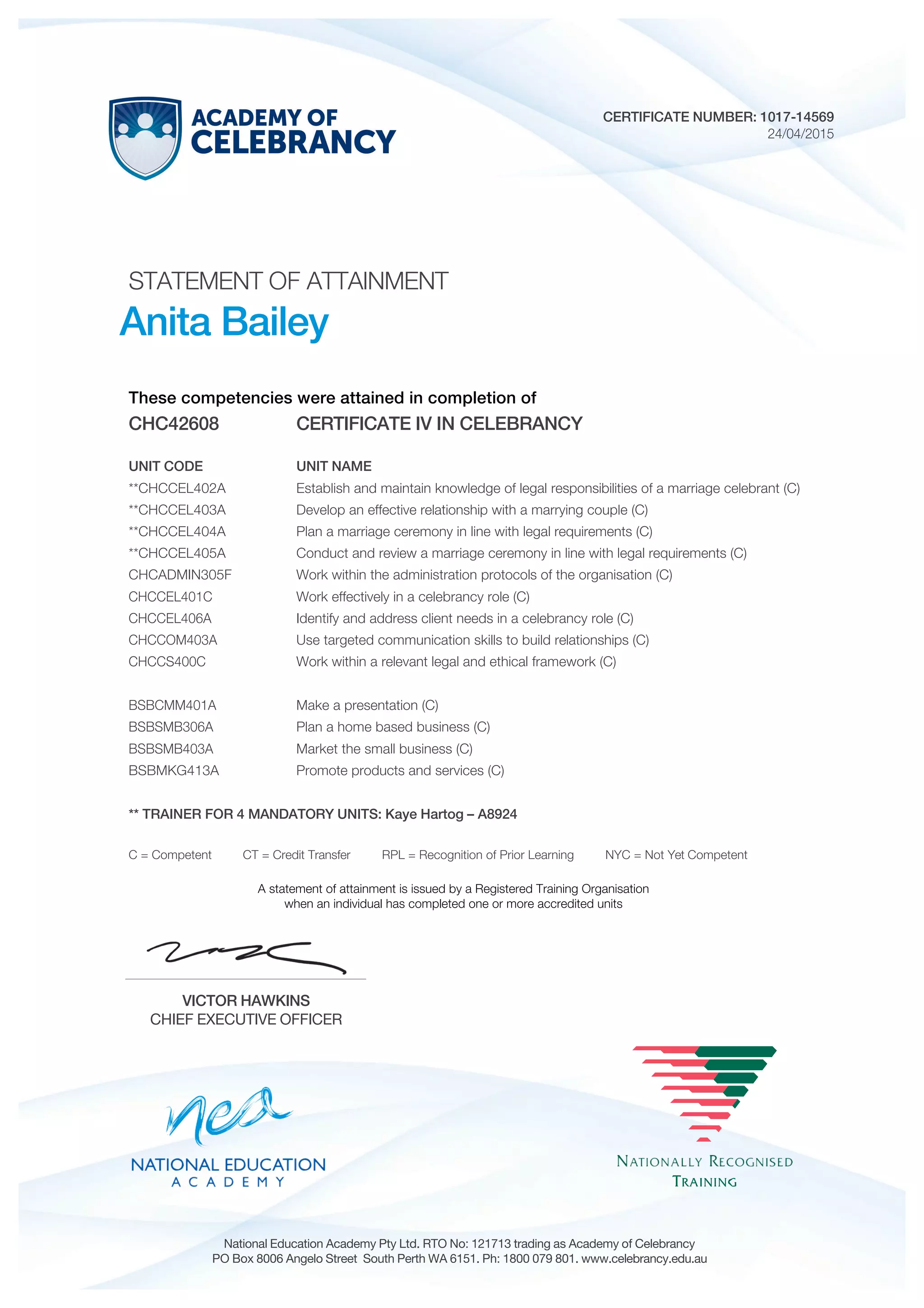 Certificate_IV_Celebrancy_A_Bailey | PDF