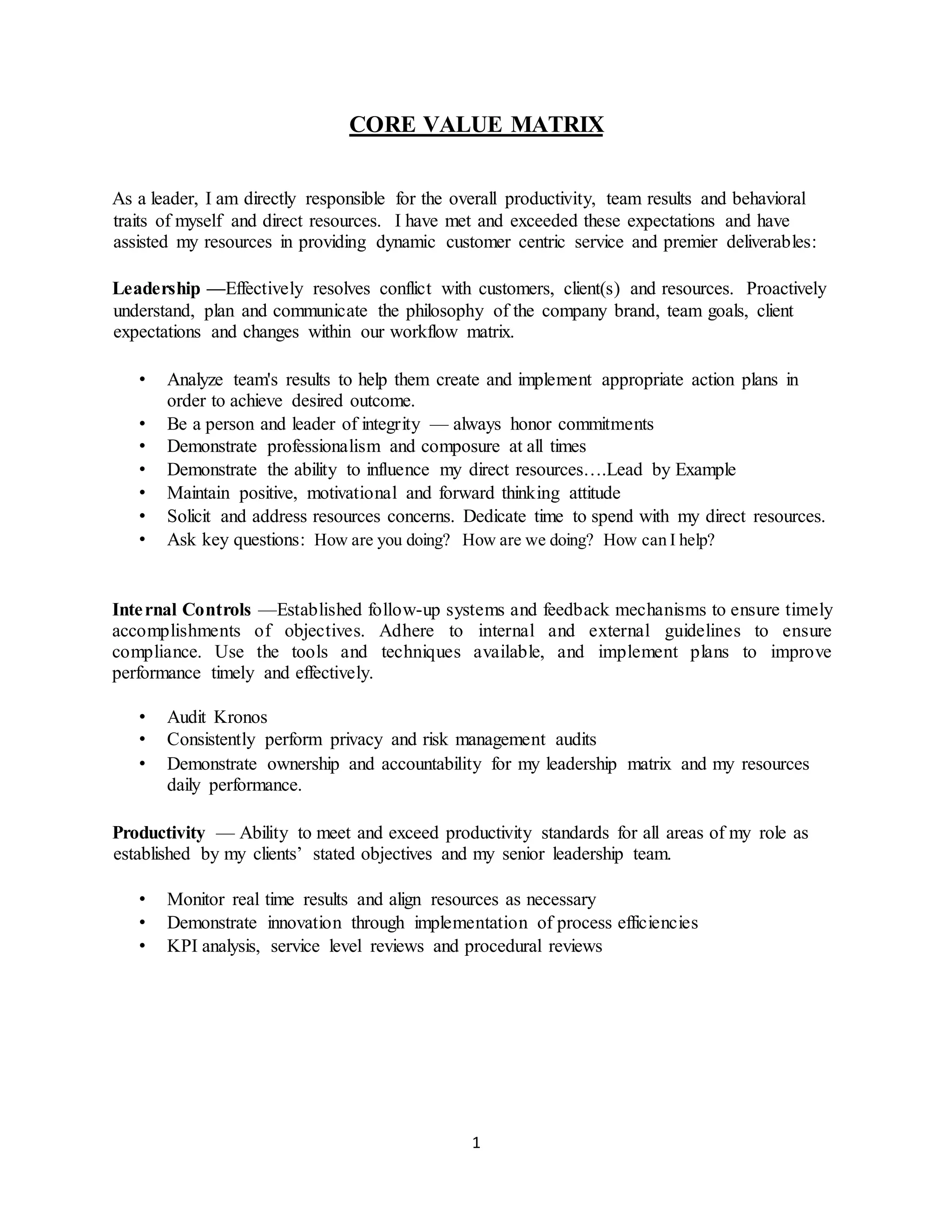 CORE VALUE MATRIX | PDF