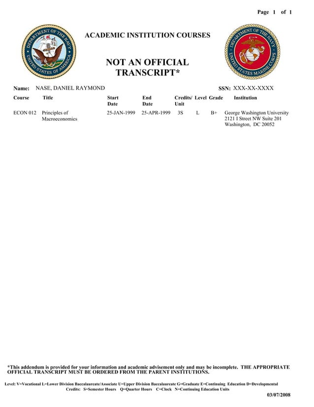 Navy SMART Transcript | PDF