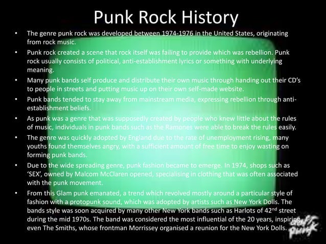 Punk rock presentation | PPTX | Alternative Rock | Rock Music