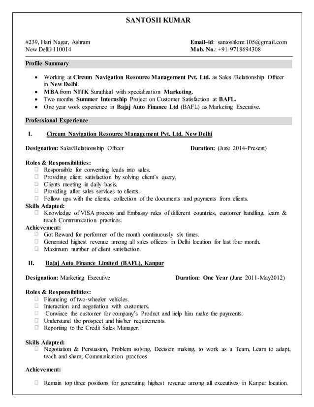 santosh kumar cv april 15 updated | PDF