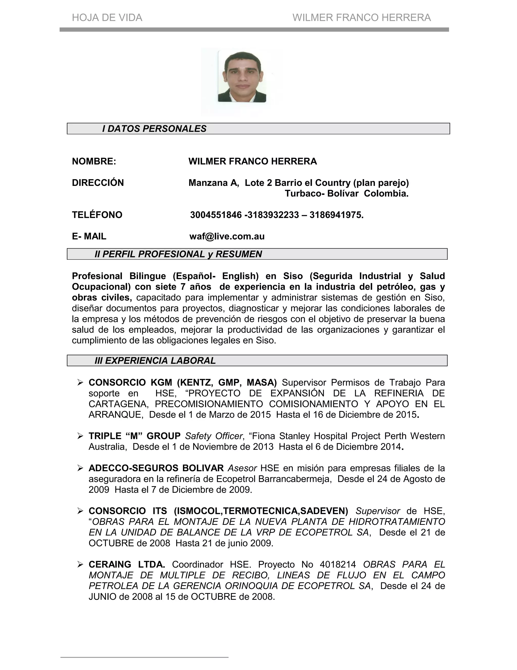 hojadvidaWilmerFSpanoleInglesactualizada | PDF