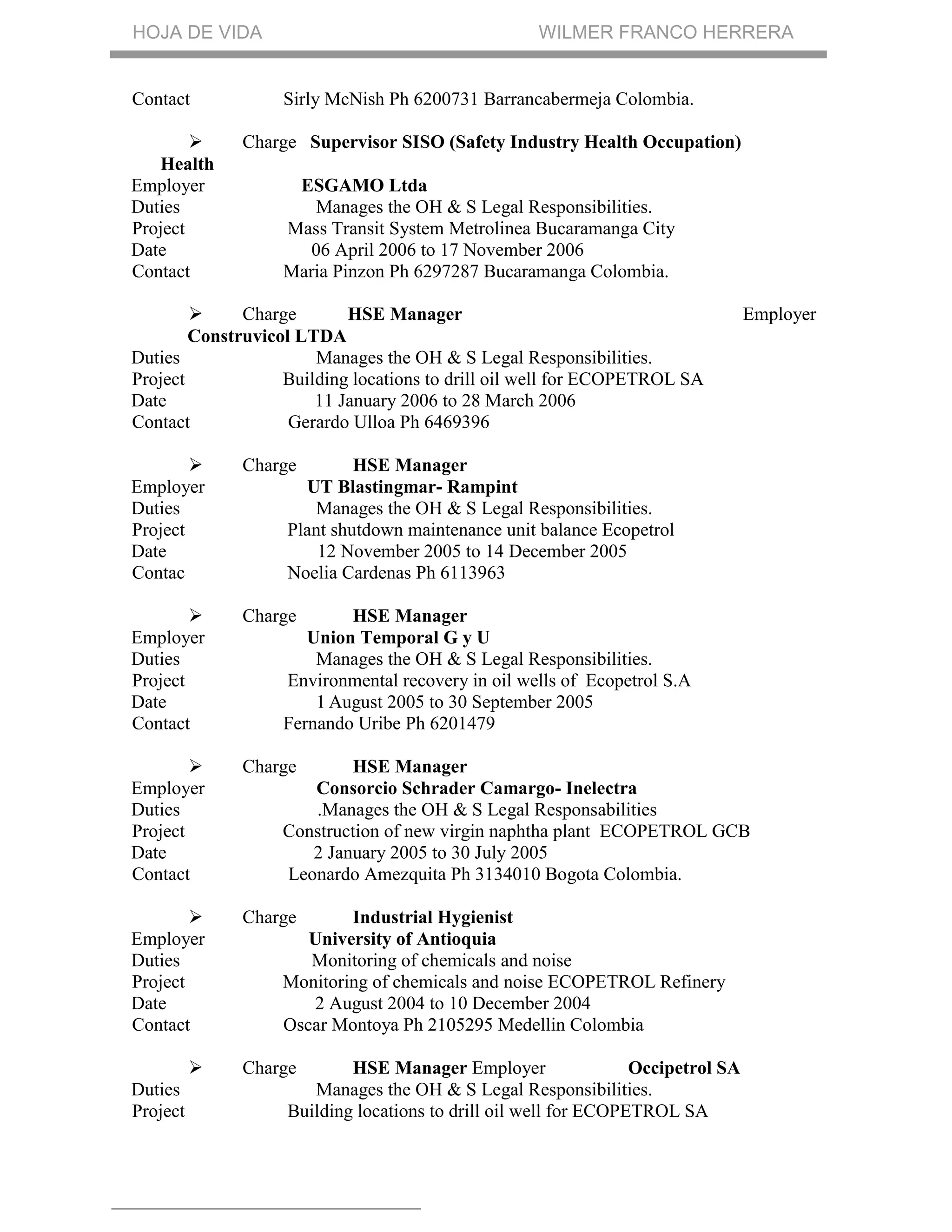 hojadvidaWilmerFSpanoleInglesactualizada | PDF