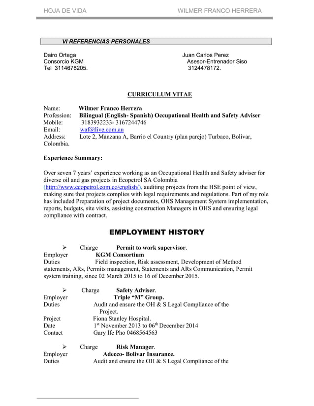 hojadvidaWilmerFSpanoleInglesactualizada | PDF