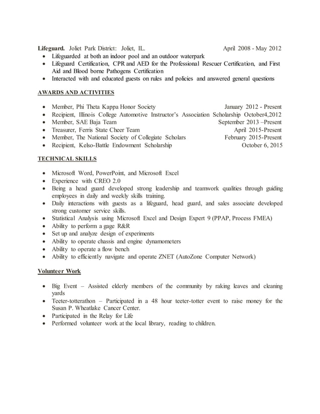 2015 Resume Joshua Lewandowski | DOCX | Automotive