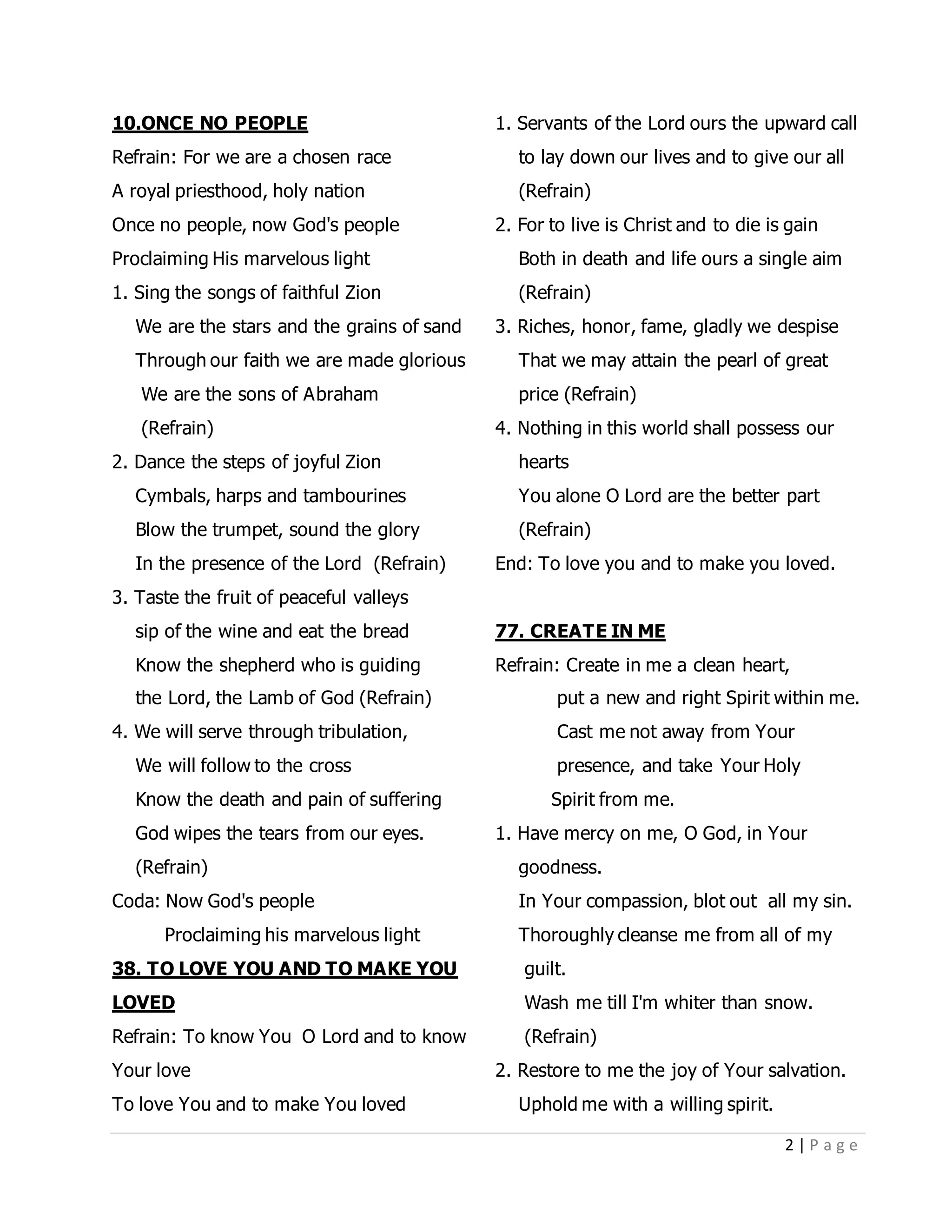 CFC CHRISTIAN SONGS LYRICS | DOCX