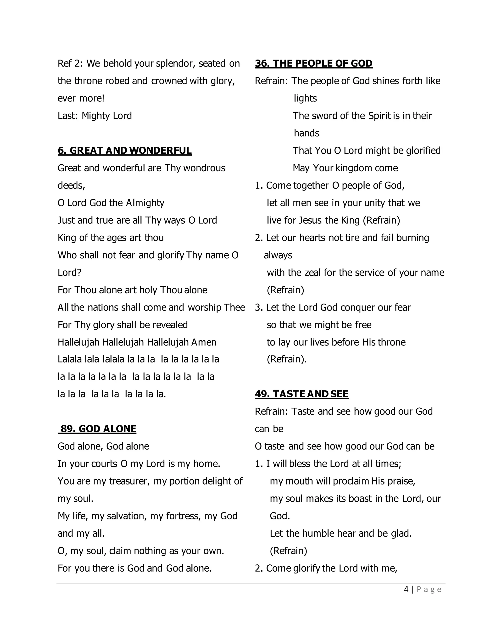 CFC CHRISTIAN SONGS LYRICS | DOCX